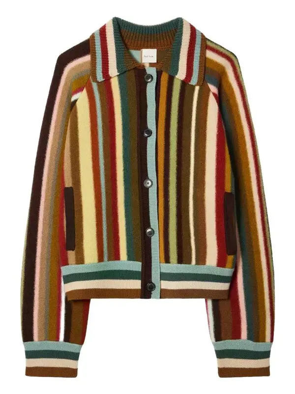 Paul Smith Merino Wool Signature Stripe Cardigan - Brown