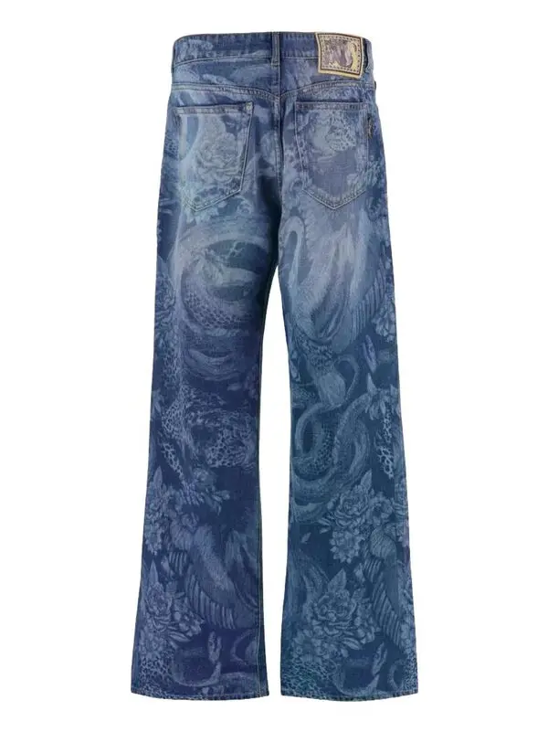 Just Cavalli Animal And Floral Print Wide Leg Jeans - Blue