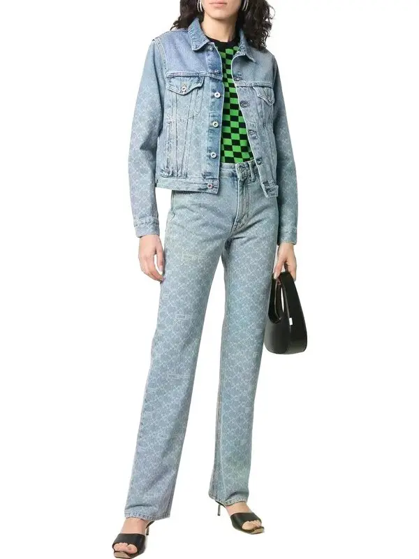 Off-White Monogram Print Straight Leg Jeans - Blue