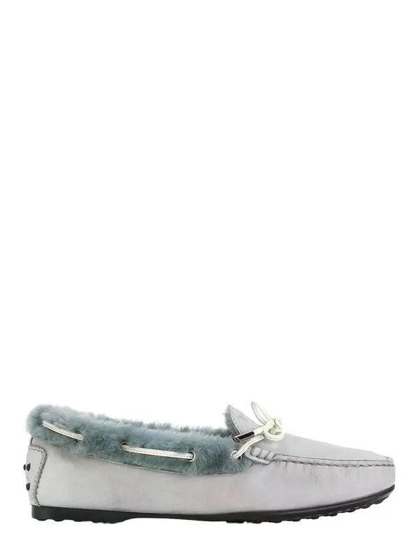 TOD'S Suede And Lamb Fur Gommino Loafers - Grey