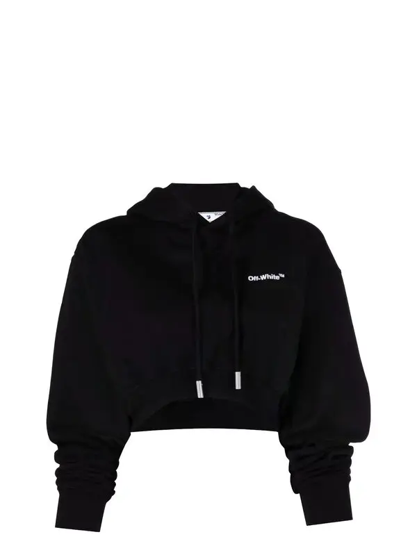 Off-White Helvetica Logo Print Cropped Hoodie - Black