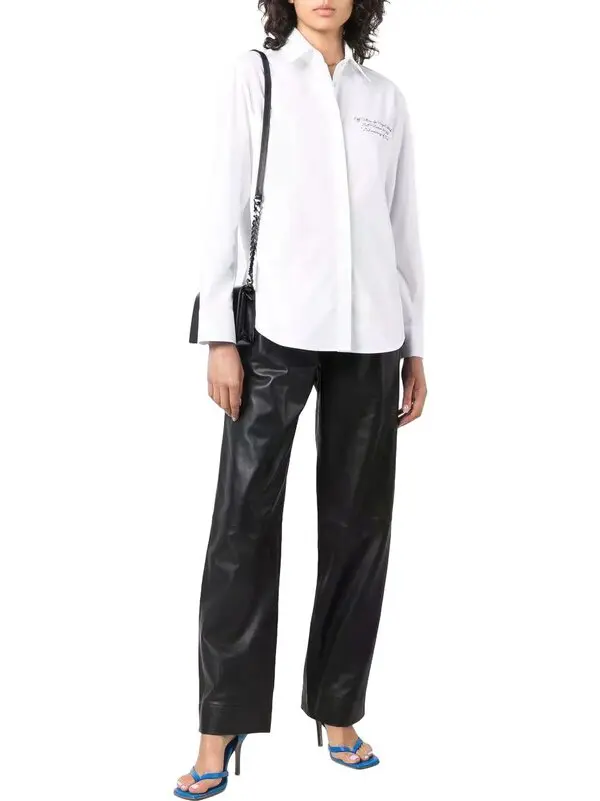Off-White Cotton Embroidered Classic Collar Shirt - White