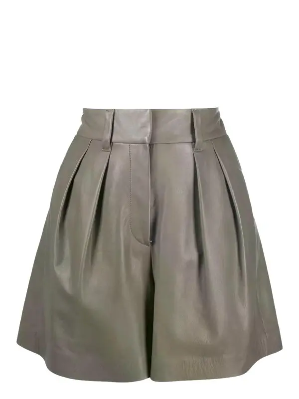 Brunello Cucinelli Pleated Wide-leg Leather Shorts - Green