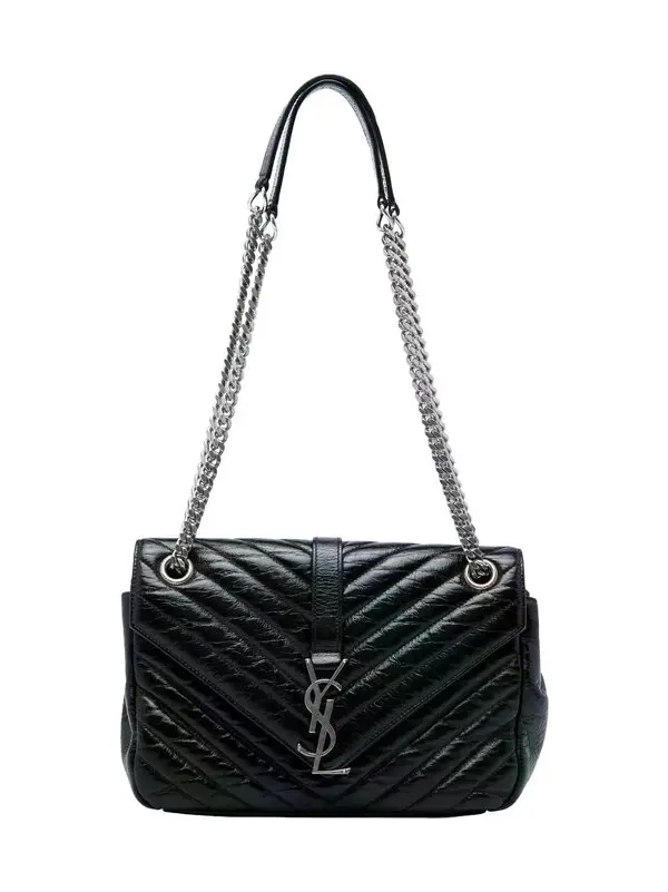 Saint Laurent Medium Chevron Metallic Crinkled Calfskin Punk Chain Bag - Black