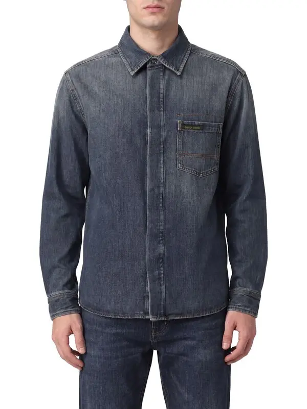 GOLDEN GOOSE Slim Fit Cotton Denim Shirt With French Collar - Blue