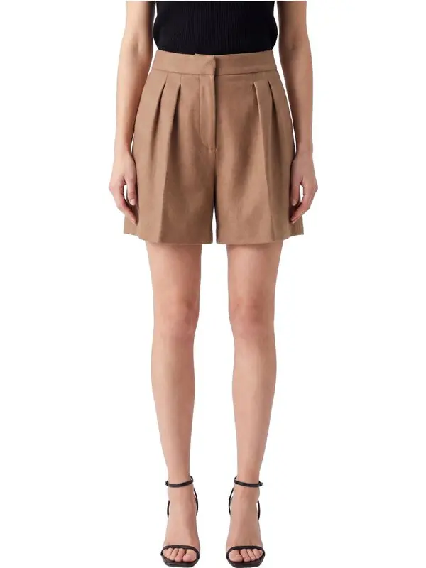 Max Mara Elegant Pleated Wool Shorts - Camel