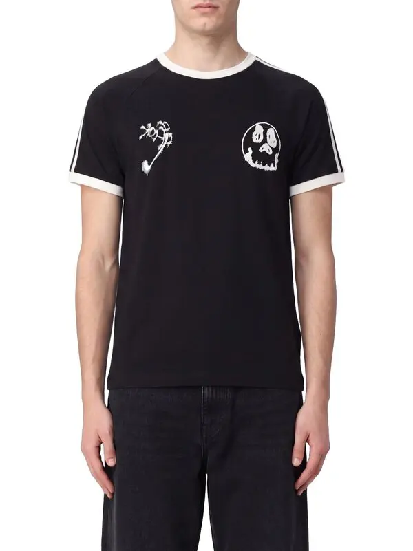 Y3 Short-sleeved Cotton T-shirt With Skull Graphic Print And Contrast Logo - Black