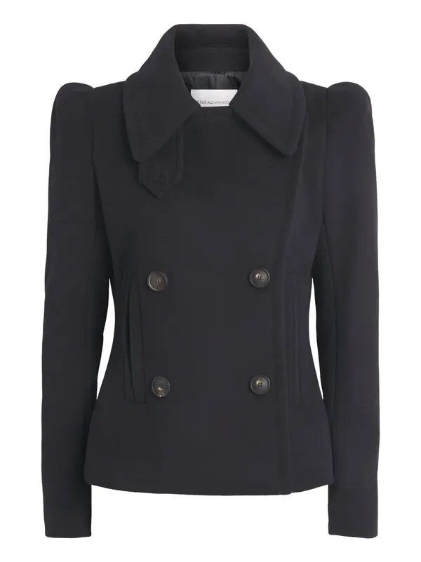 7 For All Mankind Wool-blend Double-breasted Fitted Blazer - Black