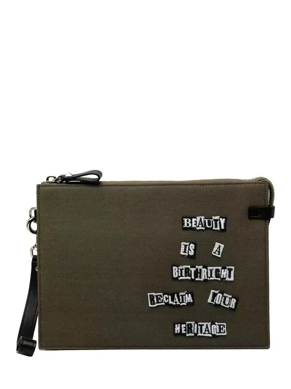 Valentino Garavani Embroidered Canvas Rockstud Clutch Bag - Green
