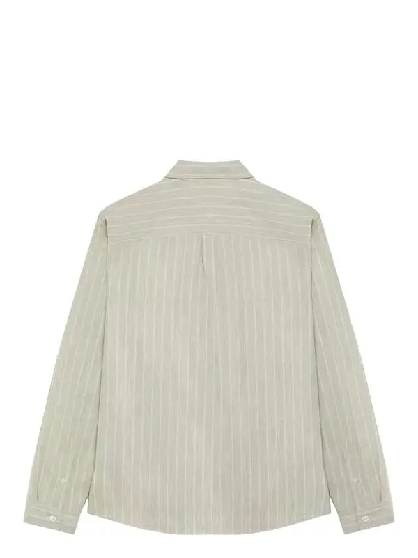 EDMMOND STUDIOS Vertical-stripe Embroidered-pocket Shirt - Neutrals