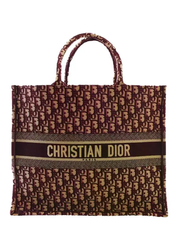 Dior Large Oblique Embroidered Canvas Book Tote Bag - Red