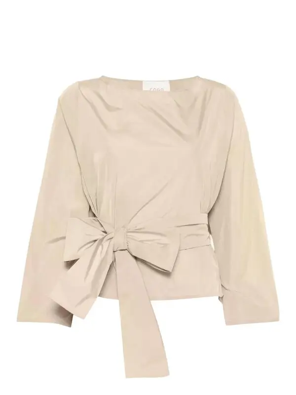 CO.GO Belted Boat-neck Top With Shimmer Finish - Neutrals