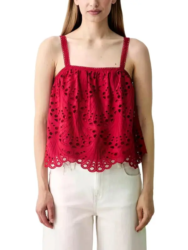 HOSS INTROPIA Broderie Anglaise Square Neck Top - Red