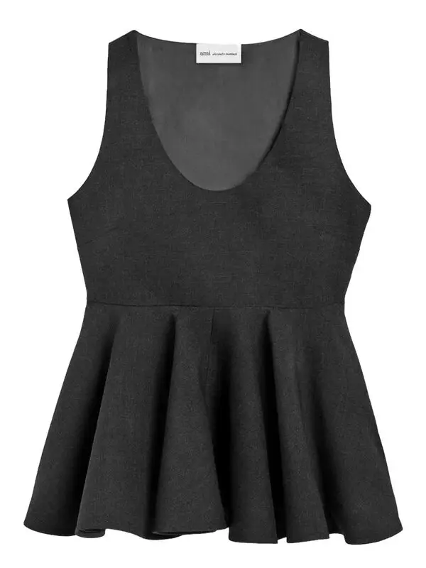 AMI Paris Peplum Wool Top - Grey