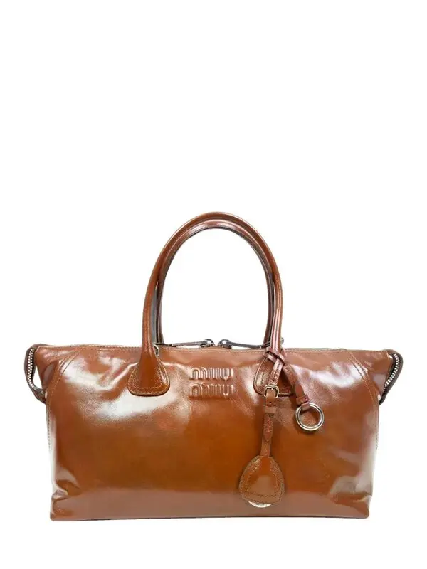 Miu Miu Leather Tote Bag With Embossed Logo - Brown