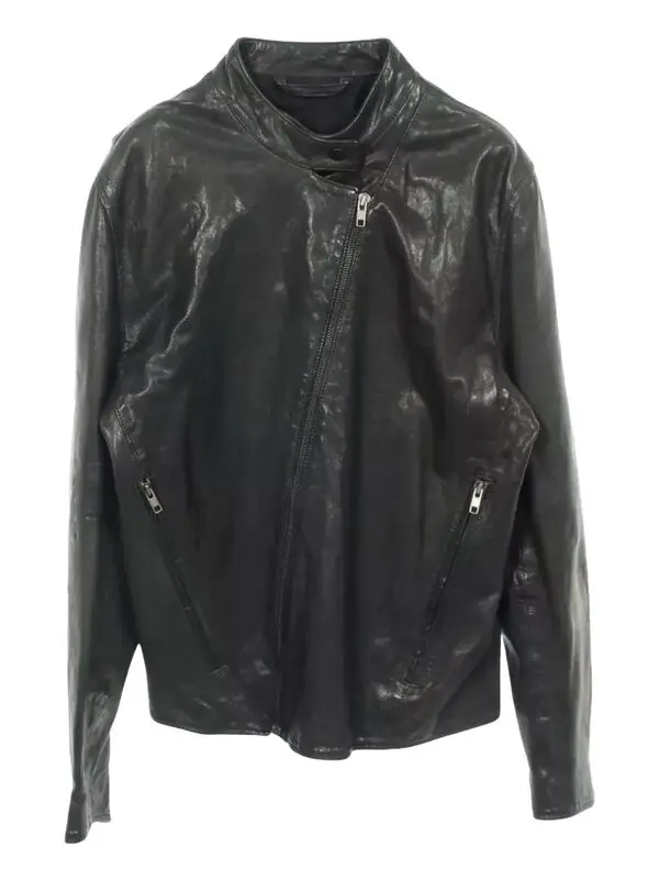 MAISON MARGIELA Lamb Leather Band Collar Zip Jacket - Black