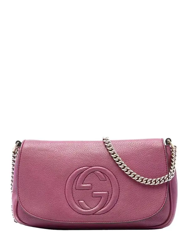 Gucci Soho Chain Flap Crossbody Bag In Calfskin - Pink