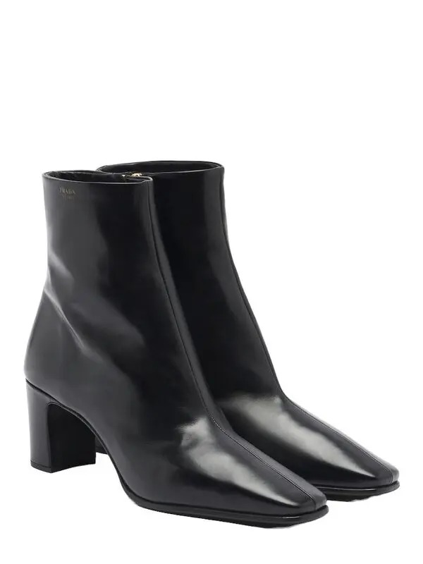 Prada Leather Ankle Boots - Black