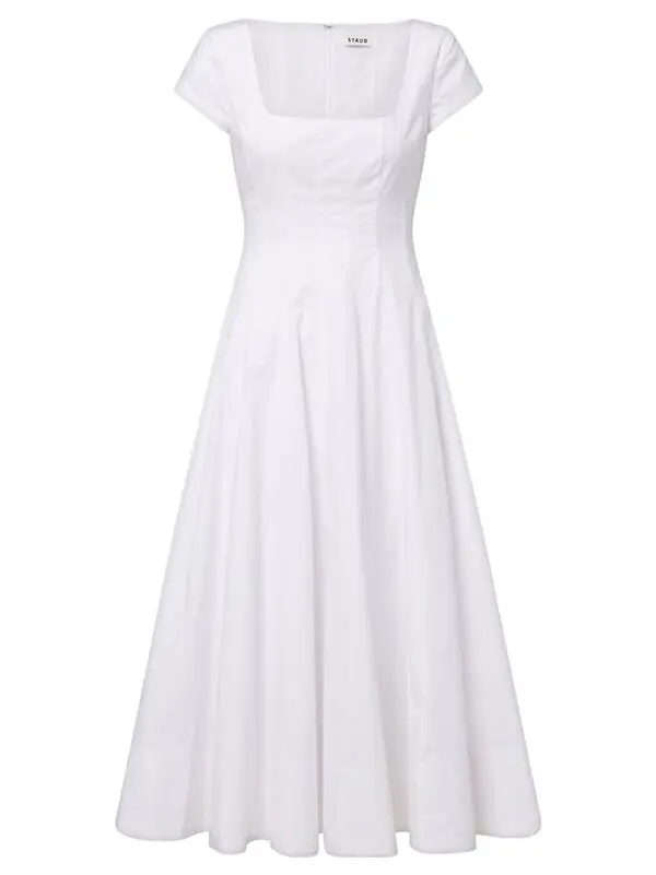 Staud Wells Cotton Poplin Midi Dress - White