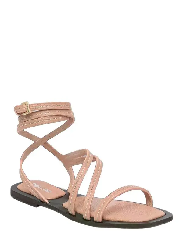 POLLINI Blush Beige Pebbled Leather Wrap-around Ankle Strap Sandals - Neutrals