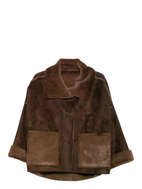 COLLECTION PRIVEE? Shearling-trim Panelled Coat - Brown