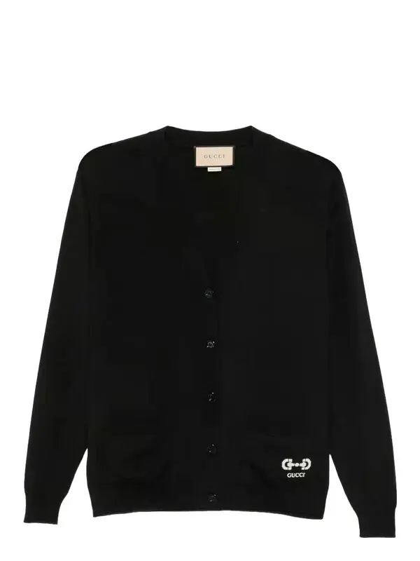Gucci Embroidered Wool V-neck Cardigan - Black