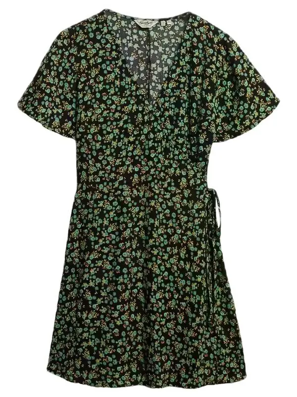 Superdry Mini Floral Print Wrap Dress - Black