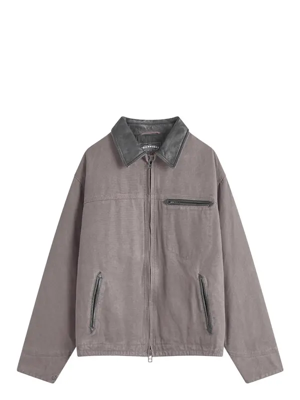 FRIZMWORKS Heavy Canvas Work Jacket With Leather Collar - Mud