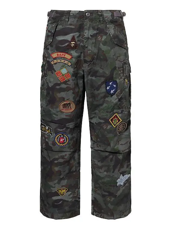 A BATHING APE Camouflage Print Cargo Trousers With Appliqu - Olive