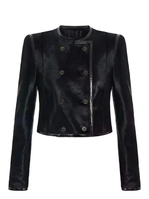 Elisabetta Franchi Boxy Double-breasted Leather Jacket - Black