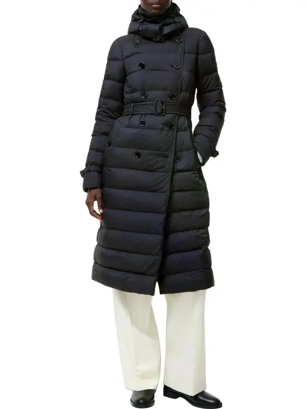 Burberry Long Padded Nylon Double-breasted Coat With Hood - Blue