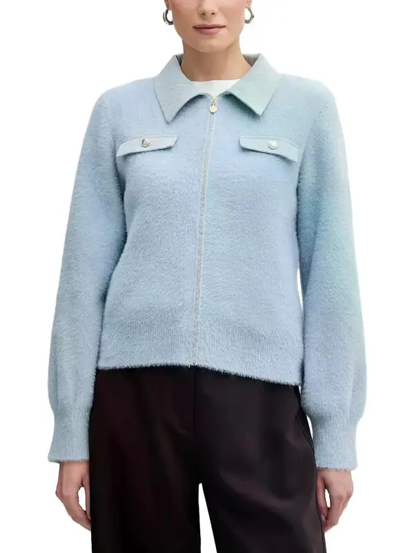 MORGAN Zip-up Cardigan With Textured Finish - Blue