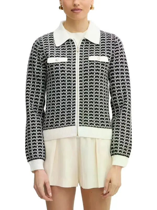 MORGAN Zip Pocket Cardigan With Textured Knit - Black