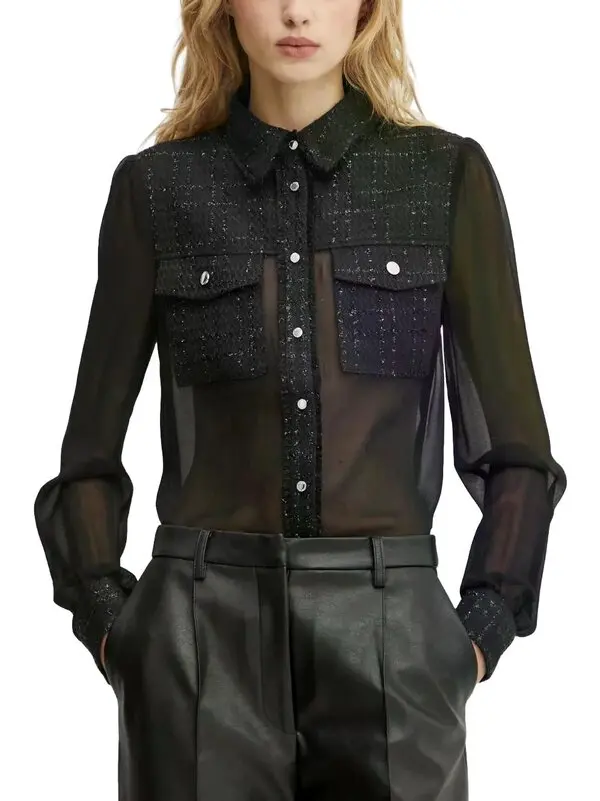MORGAN Tweed-panel Shirt - Black