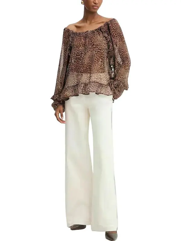 MORGAN Ruffled Animal Print Off-shoulder Top - Neutrals