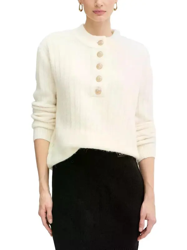 MORGAN Cream Textured Knit Button Detailed Long Sleeve Sweater - Neutrals