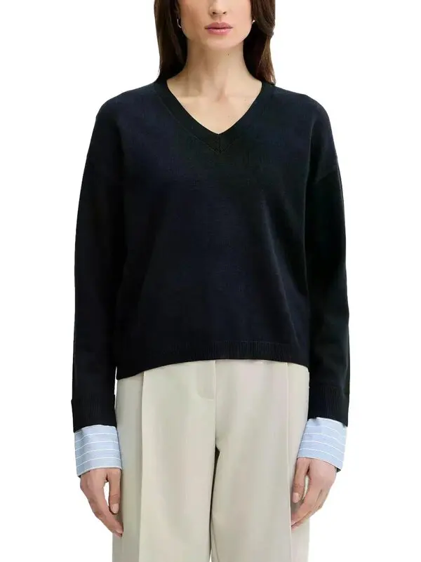 MORGAN V-neck Buttoned Sweater With Cuffed Sleeves - Blue