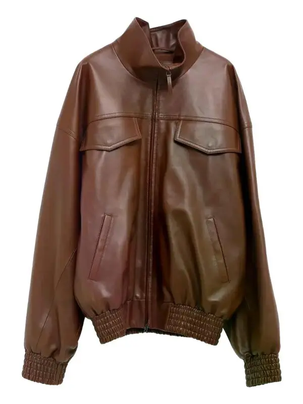 Balenciaga Logo Patch Panelled Leather Jacket - Brown