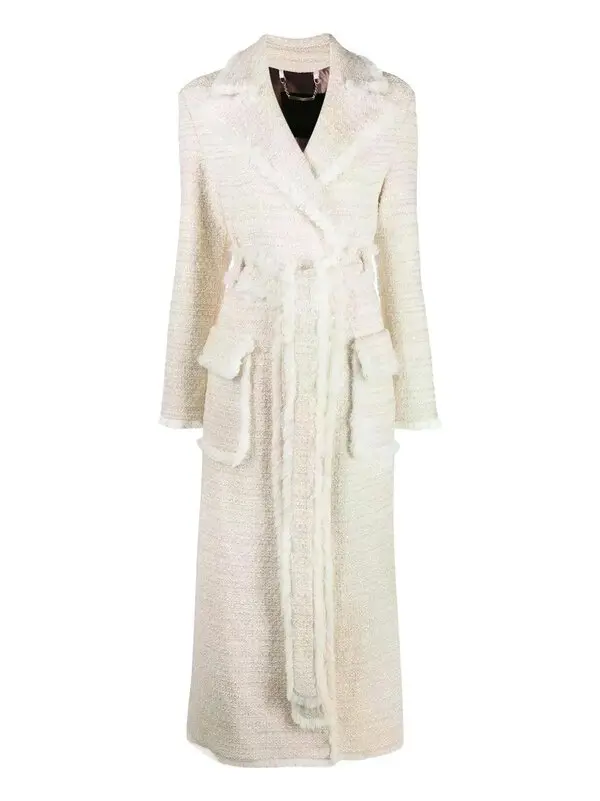 Philipp Plein Belted-waist Bouclé Coat - Neutrals