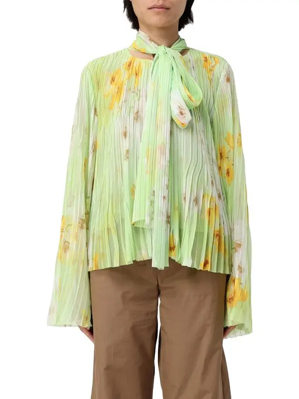 Pinko Pleated Floral Print Blouse With Tie Neck - Green