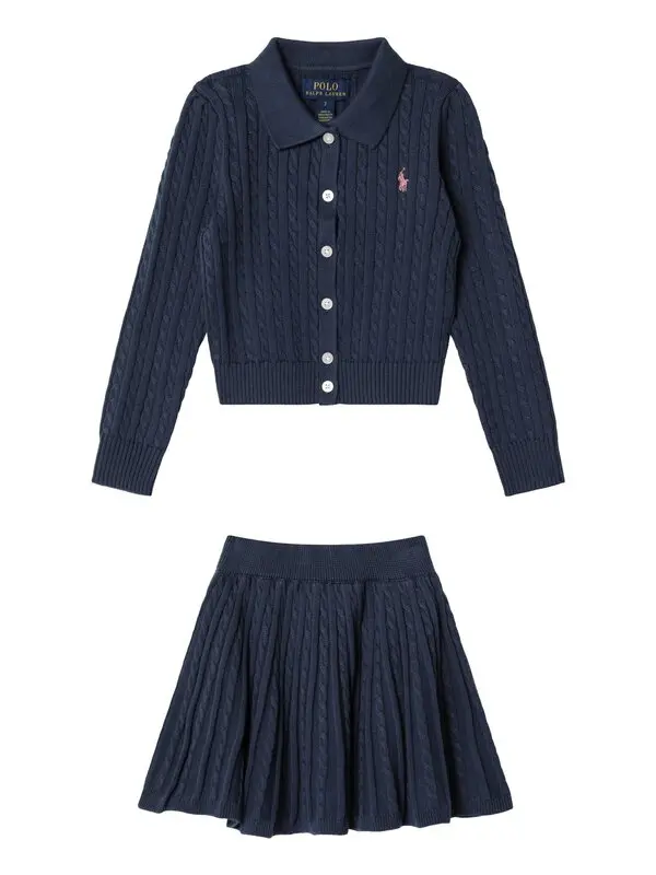 Polo Ralph Lauren Cotton Cable Knit Cardigan And Skirt Set - Blue
