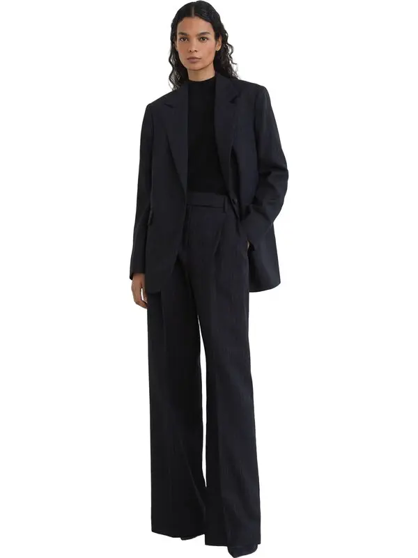 REISS Wool Pinstripe Wide-leg Suit Trousers - Navy