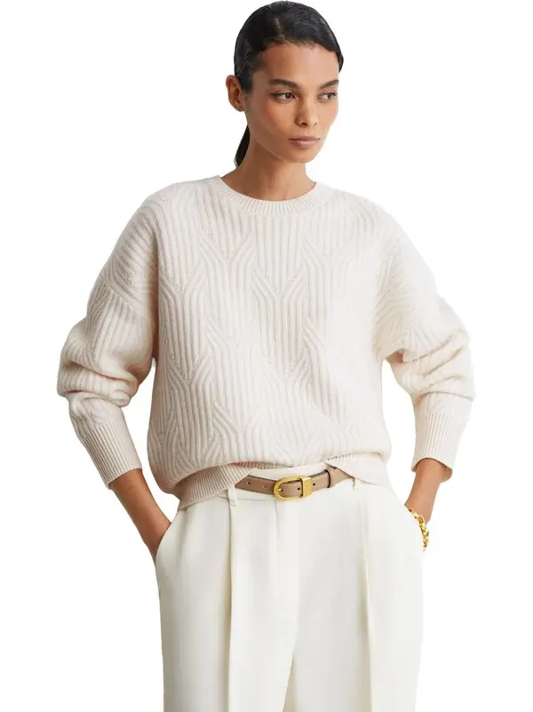 REISS Wool-cashmere Geometric Jacquard Knit Jumper - Ivory