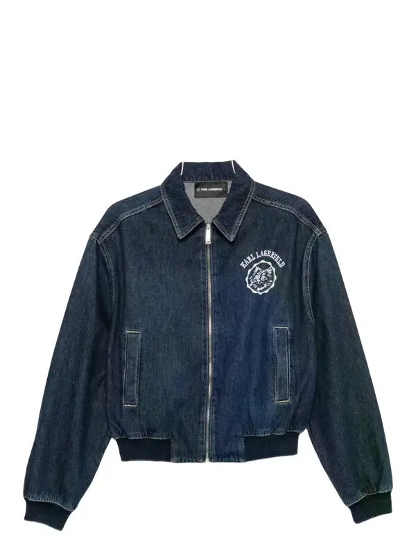Karl Lagerfeld Bomber Jacket With Logo Embroidery - Blue