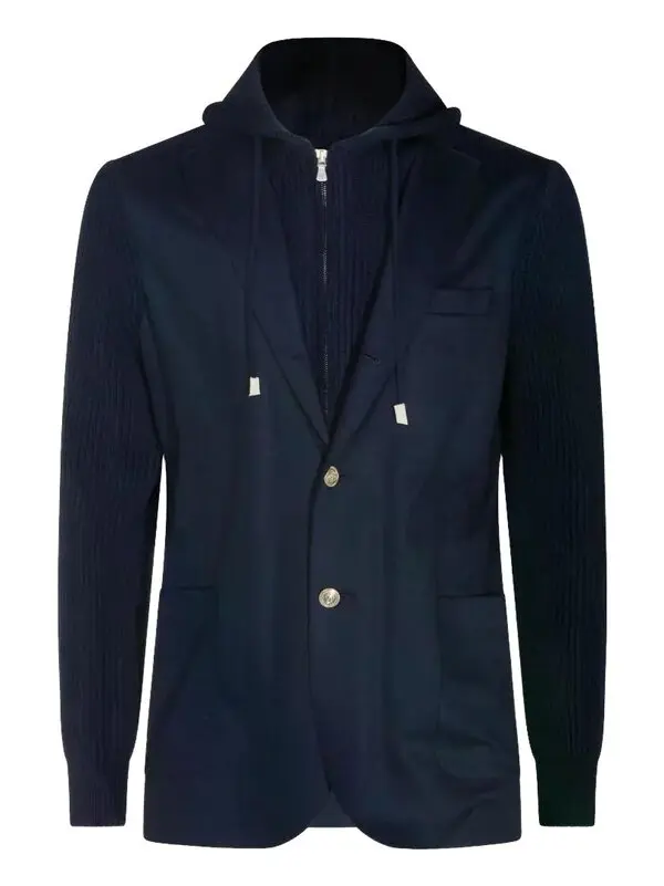 Eleventy Hooded Panelled Wool Jacket - Blue