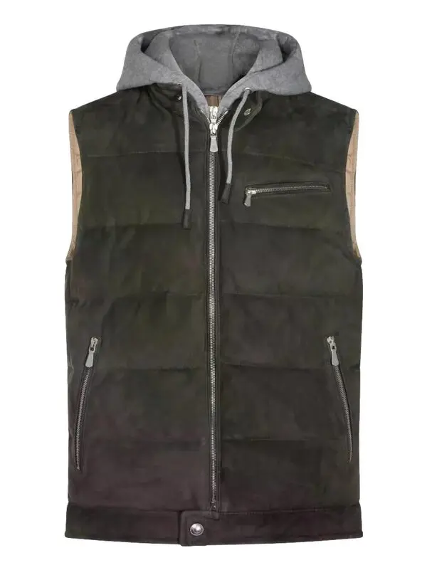 Eleventy Quilted Hooded Gilet - Green