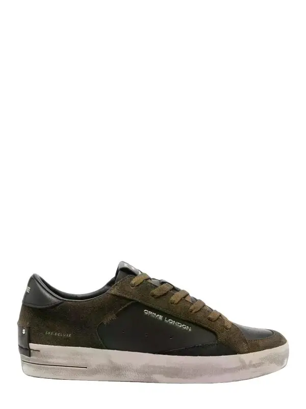 CRIME LONDON Sk8 Deluxe Distressed Panelled Sneakers - Green