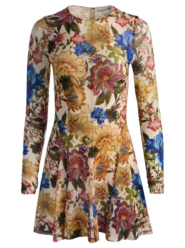 Alice + Olivia Delora Floral-print Mesh Mini Dress - Neutrals
