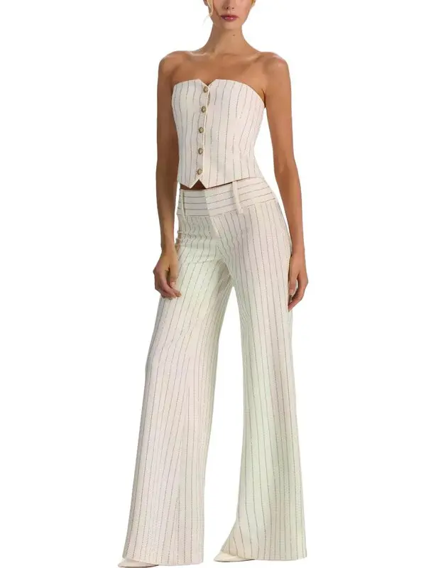 Alice + Olivia Embellished Strapless Pinstripe Top - Neutrals