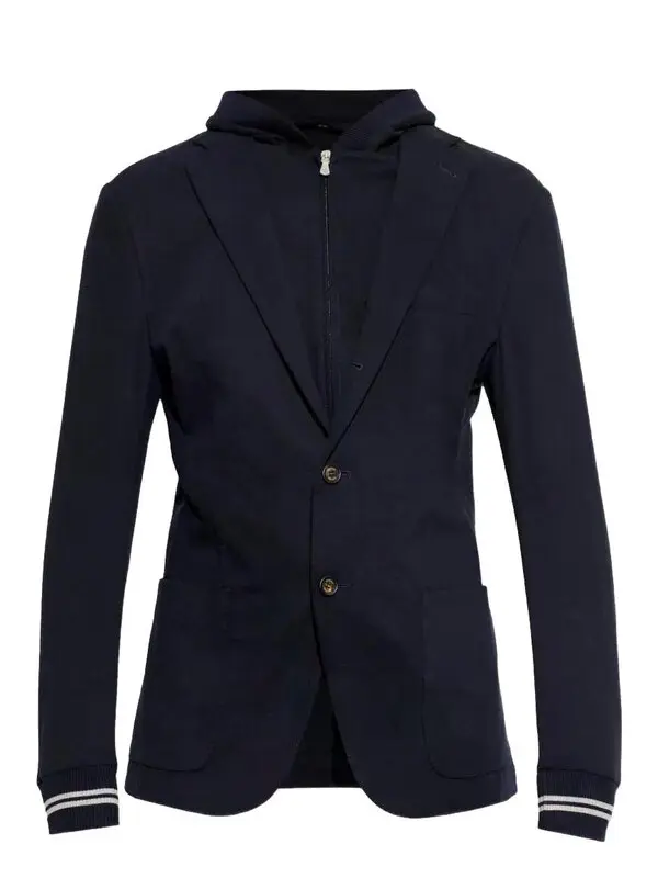 Eleventy Navy Hooded Layered Jacket - Blue